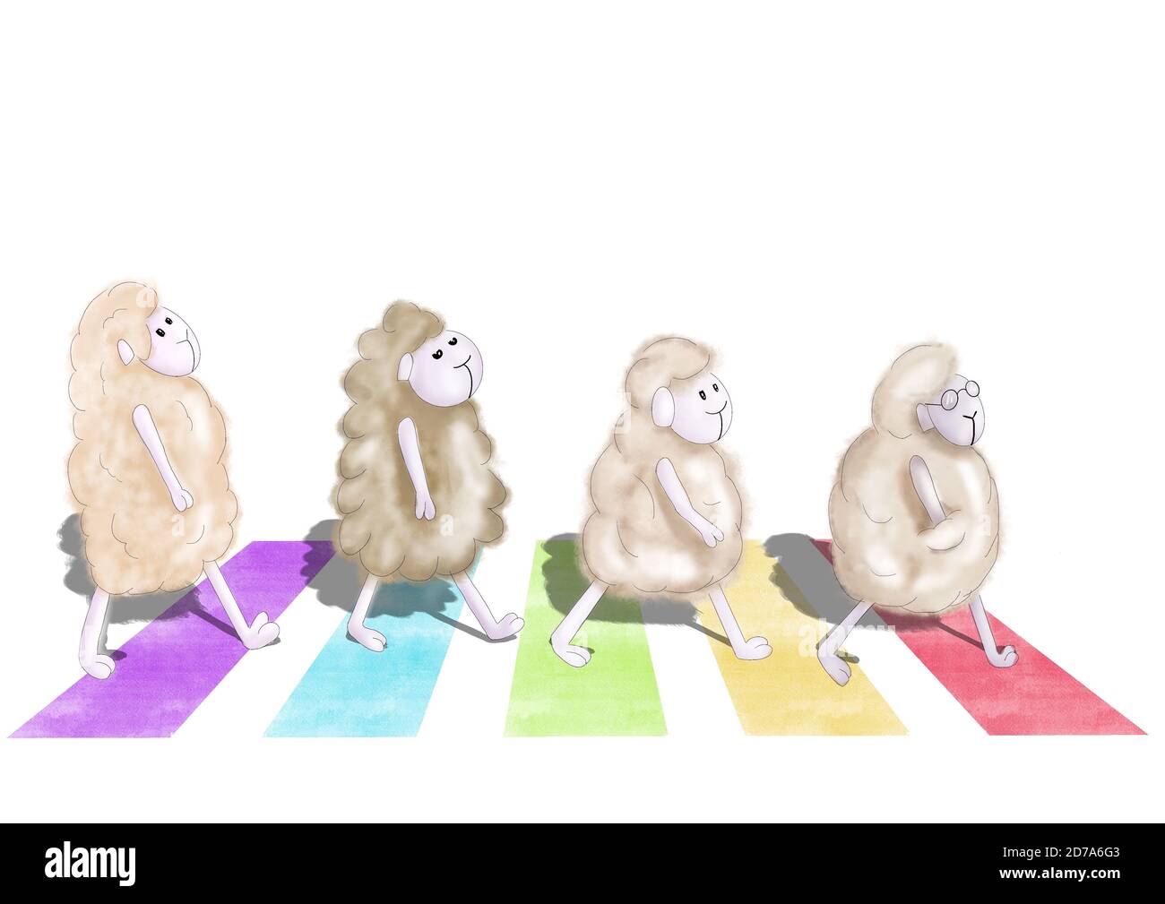 Illustration of four sheep walking on a colorful zebra cross Stock ...