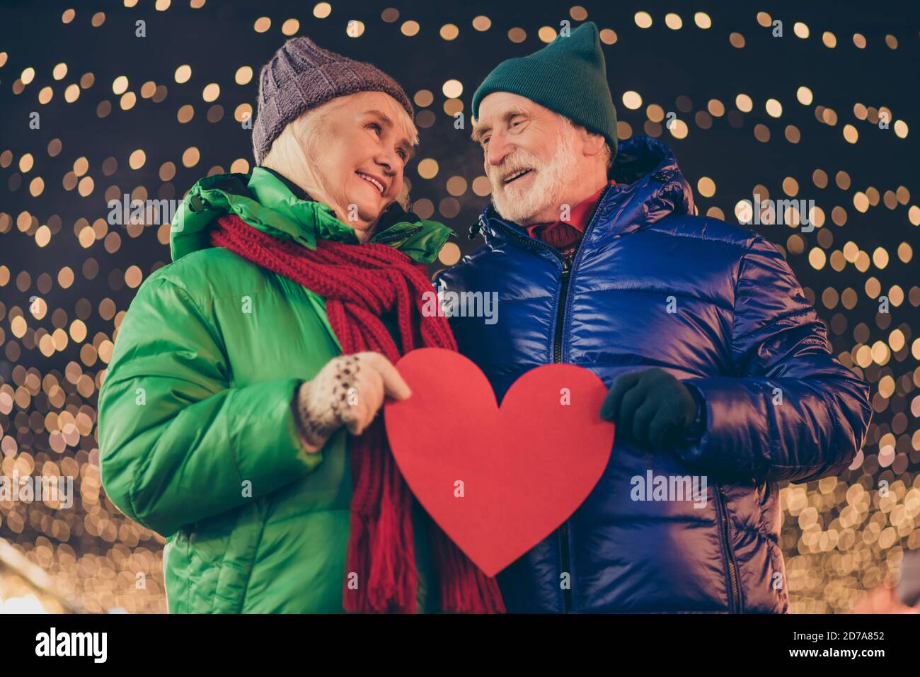 Old two people parents married couple man woman have date on x-mas ...