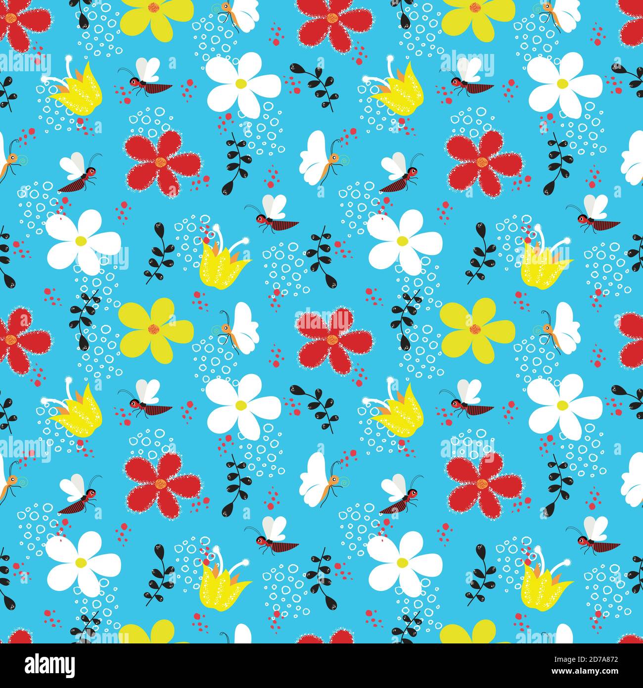 Bees, Butterflies and flowers seamless pattern Stock Vector Image & Art ...