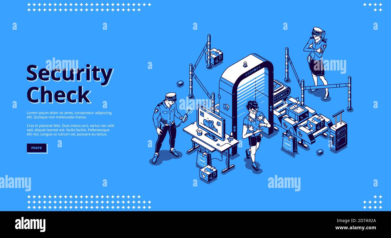 Security check banner. Police control safety in airport terminal before ...