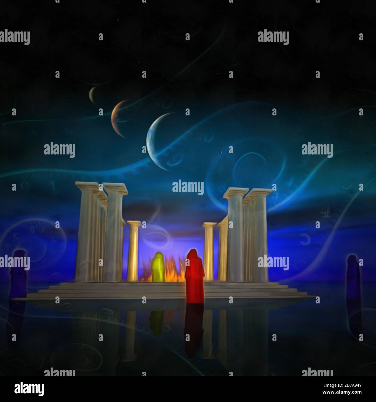 Eternal temple and monks Stock Photo - Alamy