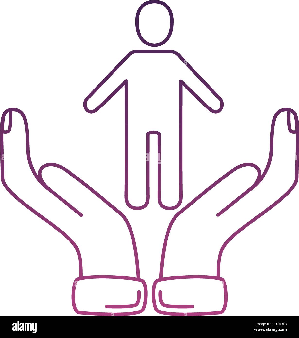 hands human protecting human figure silhouette line style icon vector ...