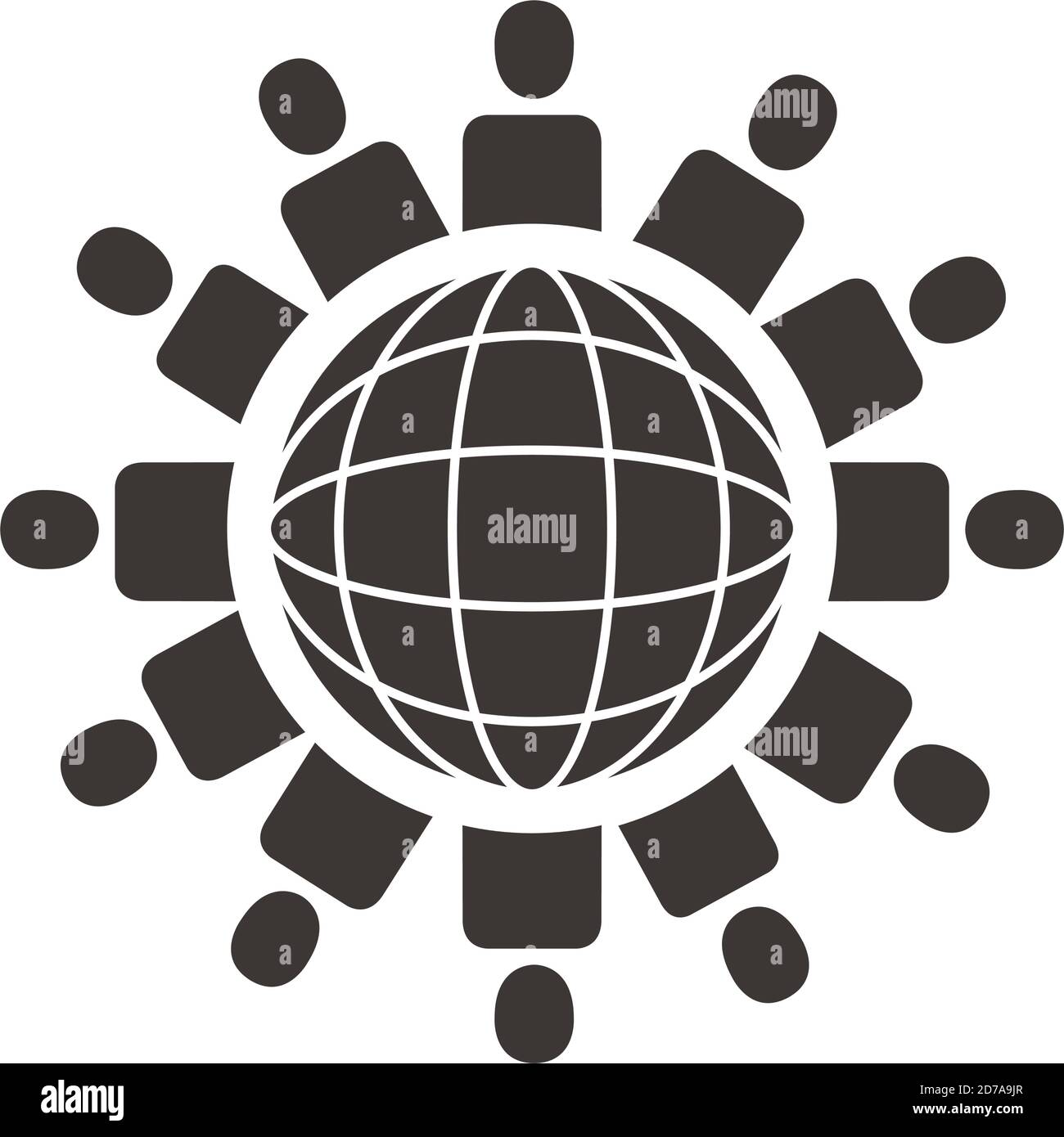 group of silhouettes people around sphere silhouette style vector ...