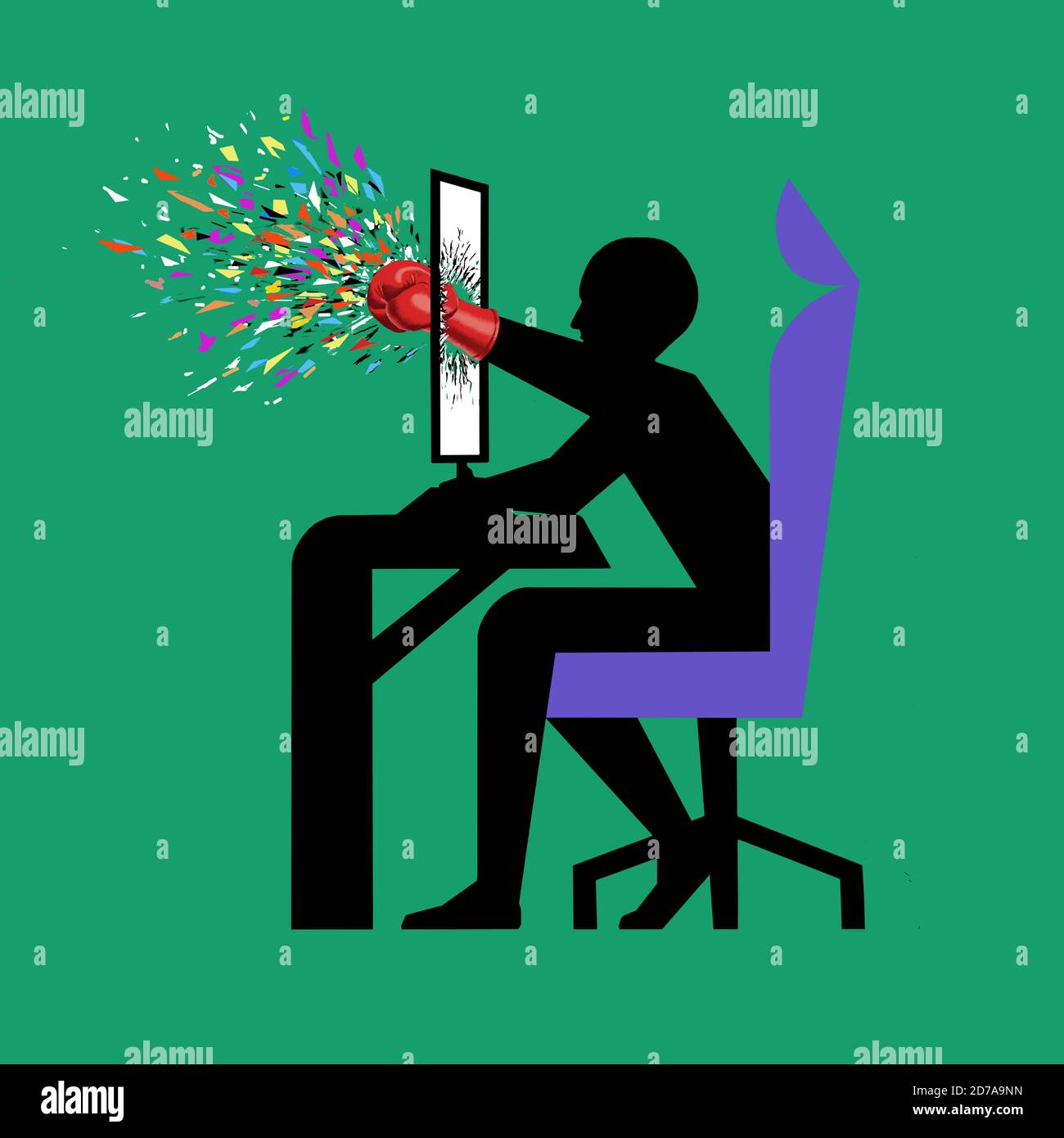 man punching fist through monitor Stock Photo - Alamy