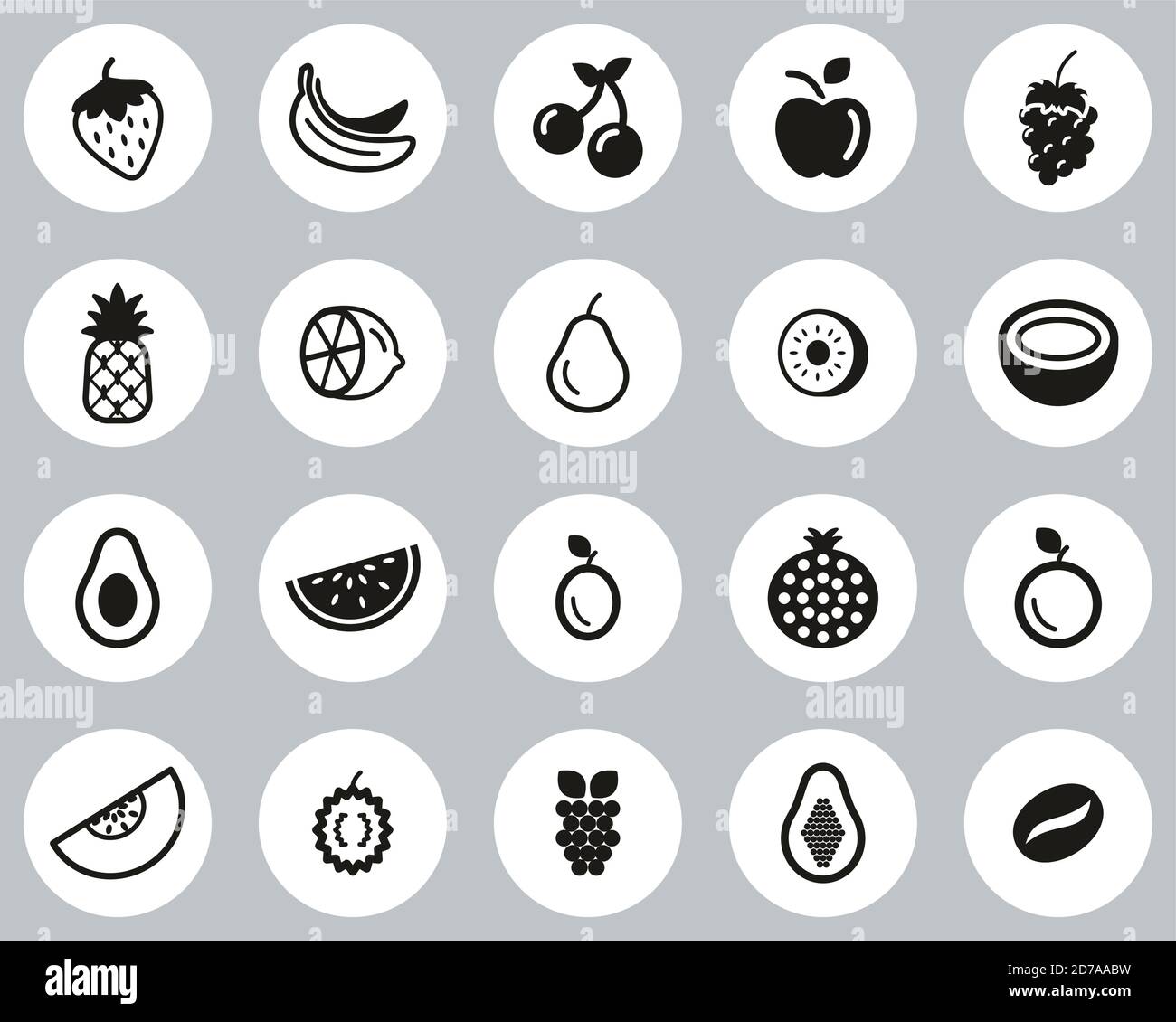 Fruit Or Fruits Icon Black & White Flat Design Circle Set Big Stock ...