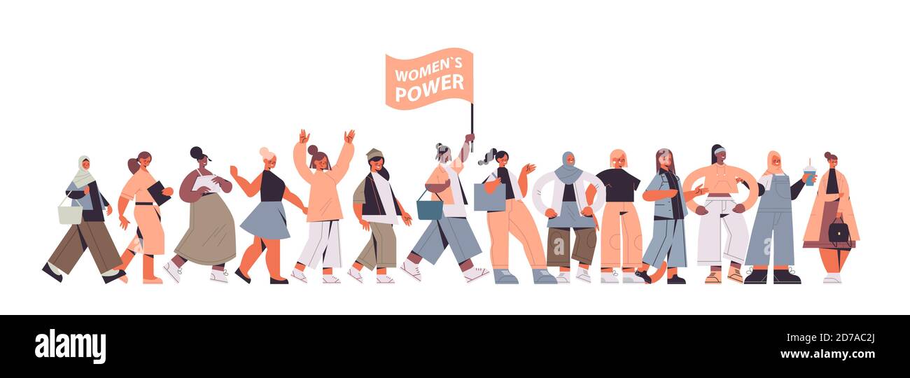 mix race girls activists stand together female empowerment movement ...