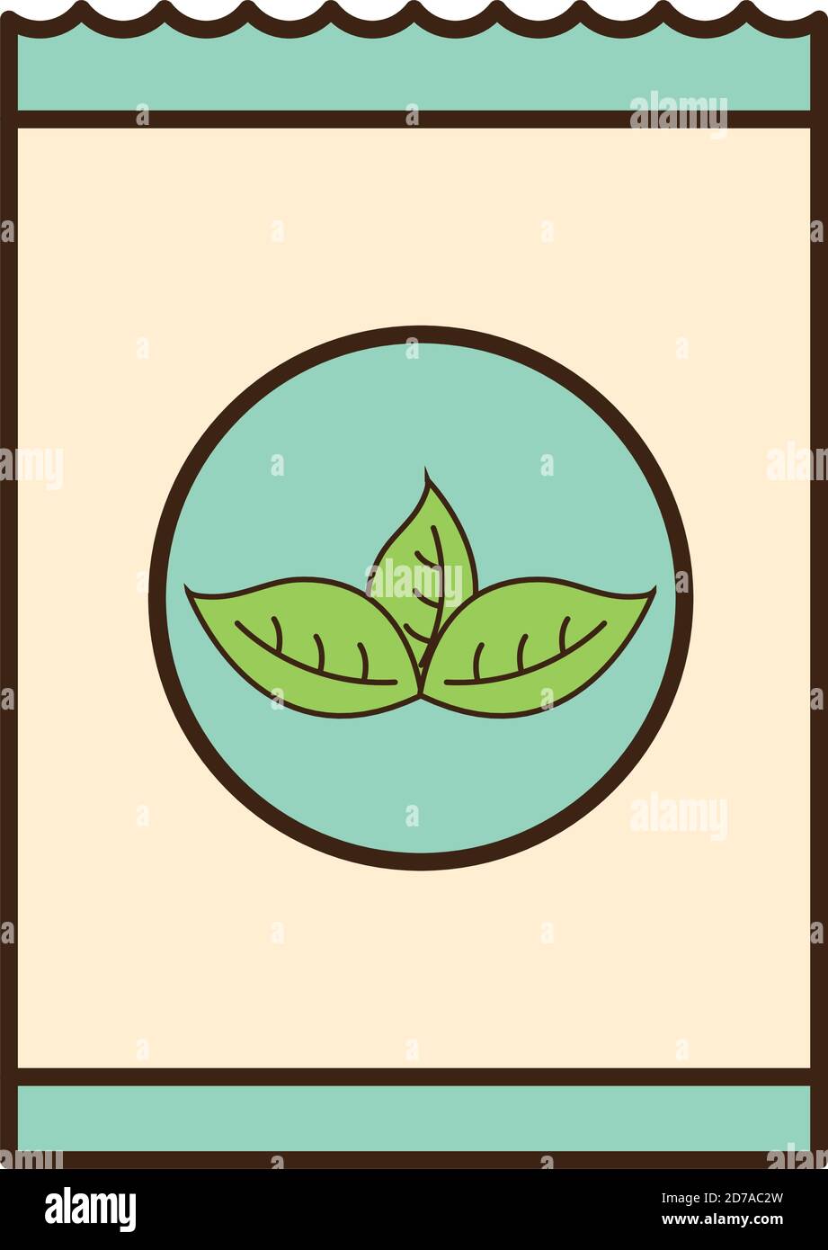 tea infusion bag with leaves line and fill style icon vector design ...