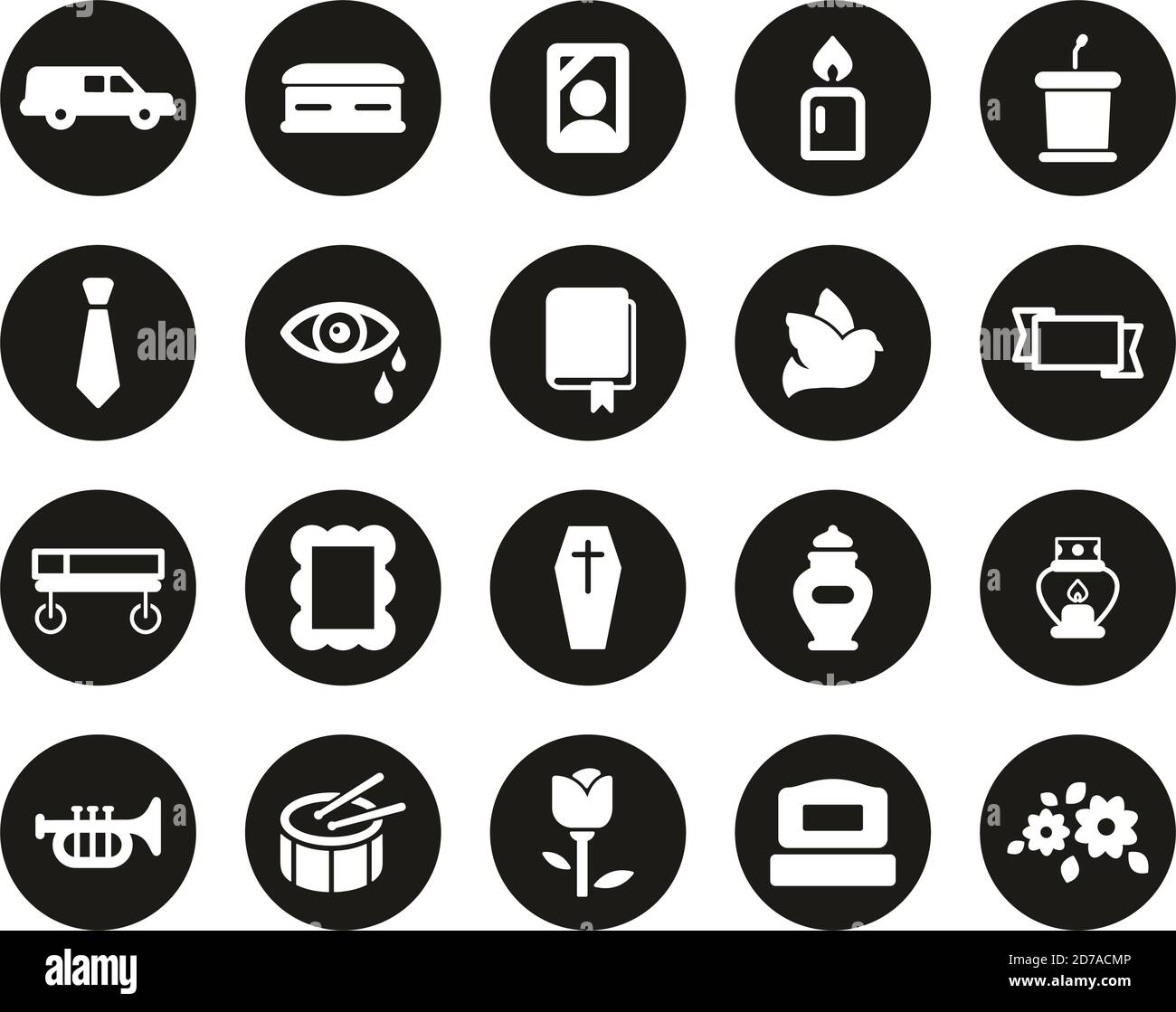 Funeral Or Funeral Ceremony Icons White On Black Flat Design Circle Set ...