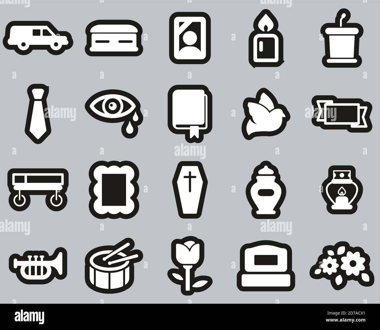Funeral Or Funeral Ceremony Icons White On Black Sticker Set big Stock ...