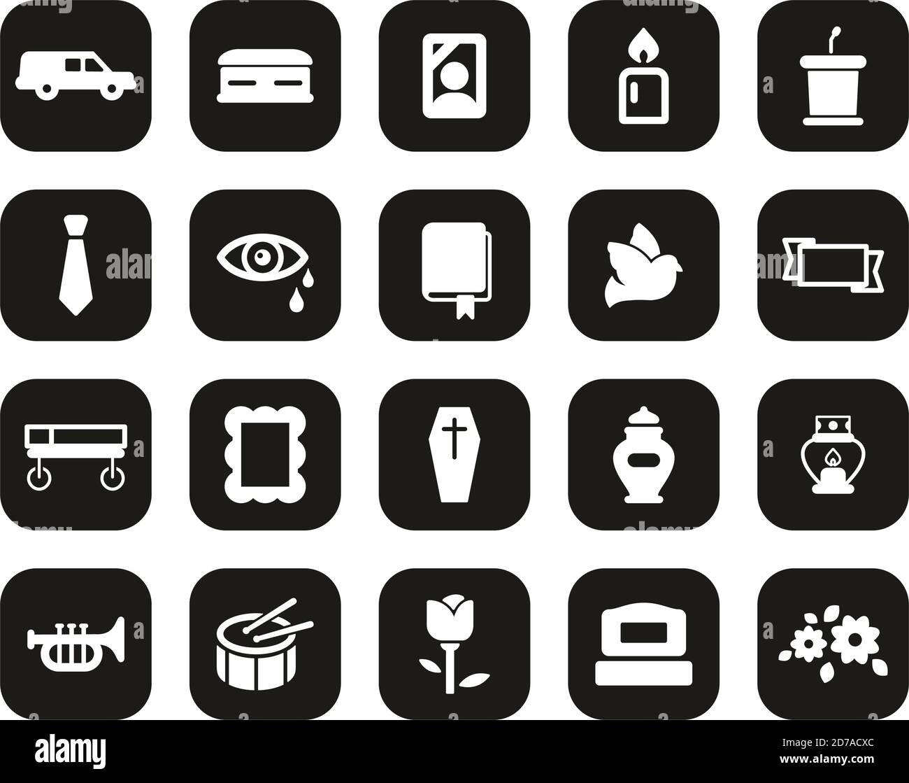 Funeral Or Funeral Ceremony Icons White On Black Flat Design Set big ...