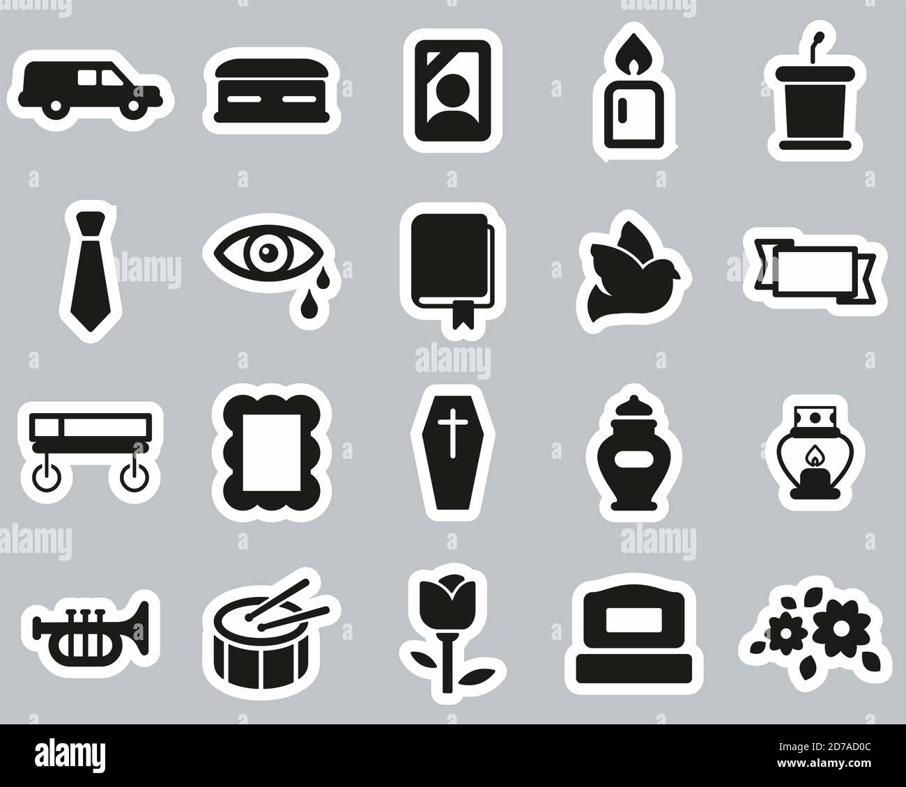 Funeral Or Funeral Ceremony Icons Black & White Sticker Set big Stock ...