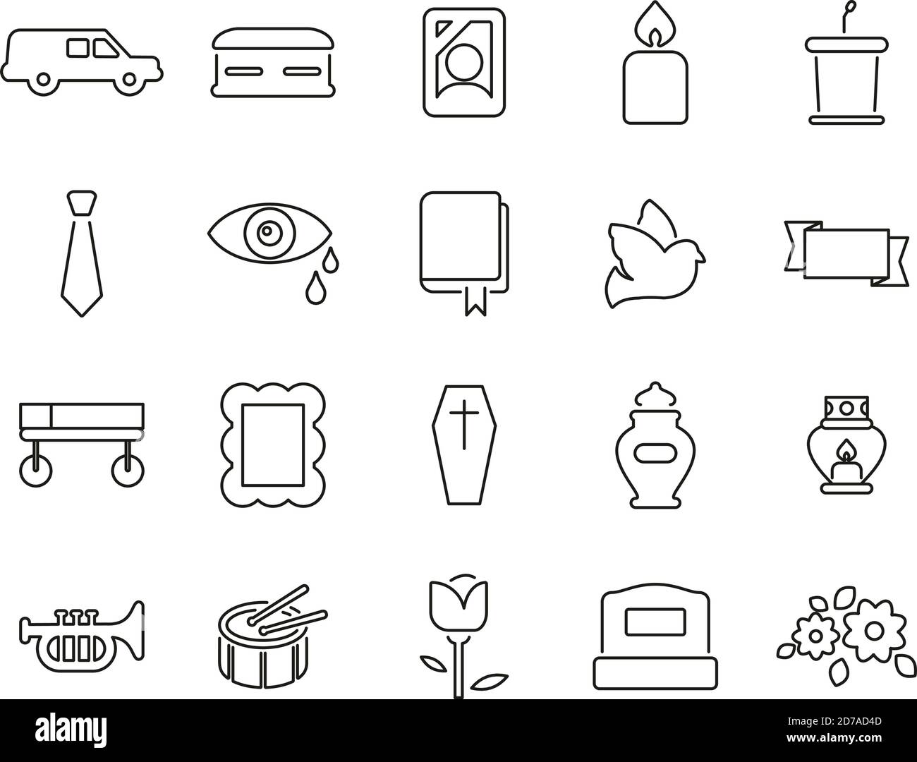 Funeral Or Funeral Ceremony Icons Black & White Thin Line Set big Stock ...