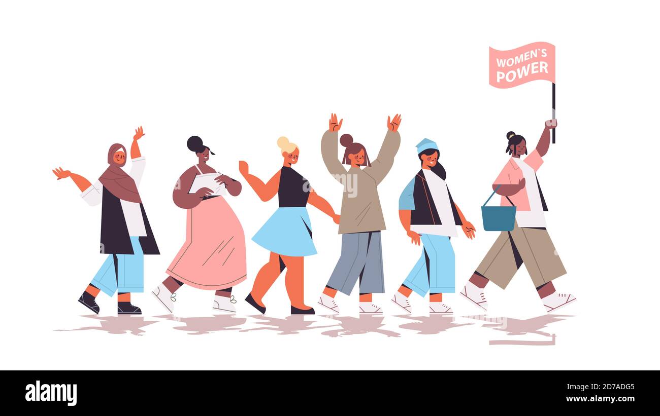 mix race girls activists stand together female empowerment movement ...