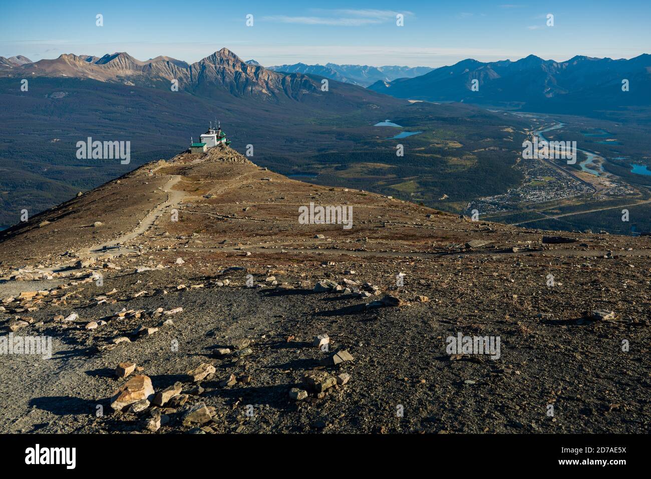 The building on the left is the Jasper Skytram with Jasper town in the ...