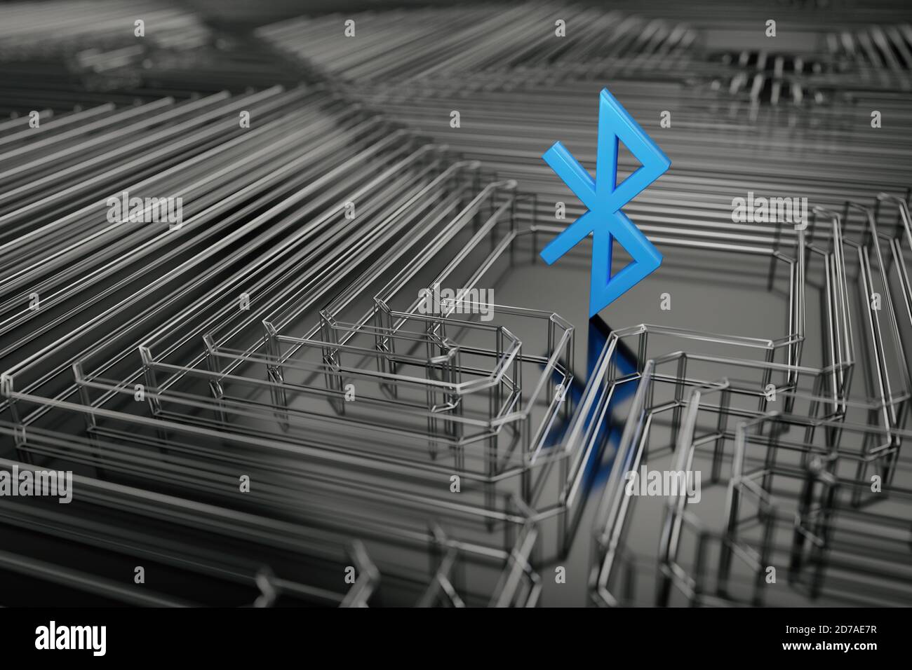 3D render of network bluetooth symbol surrounded by metalic maze Stock ...
