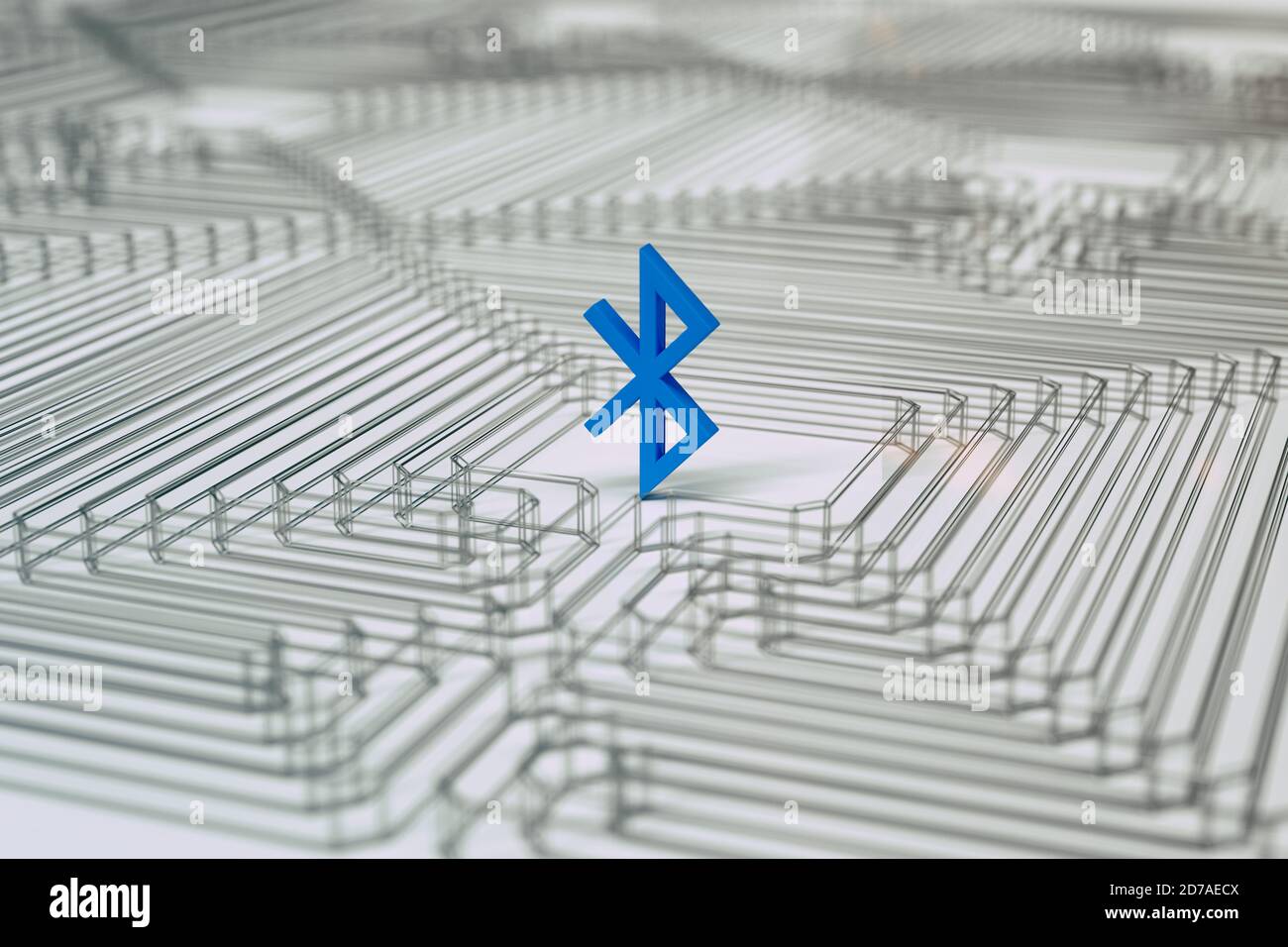 3D render of network bluetooth symbol surrounded by metalic maze Stock ...