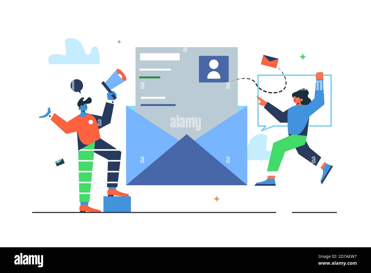 The concept of a guy and a girl are engaged in email marketing Stock ...