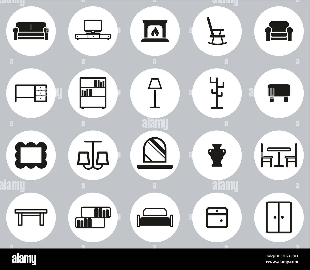 Furniture Icons Black & White Flat Design Circle Set Big Stock Vector ...