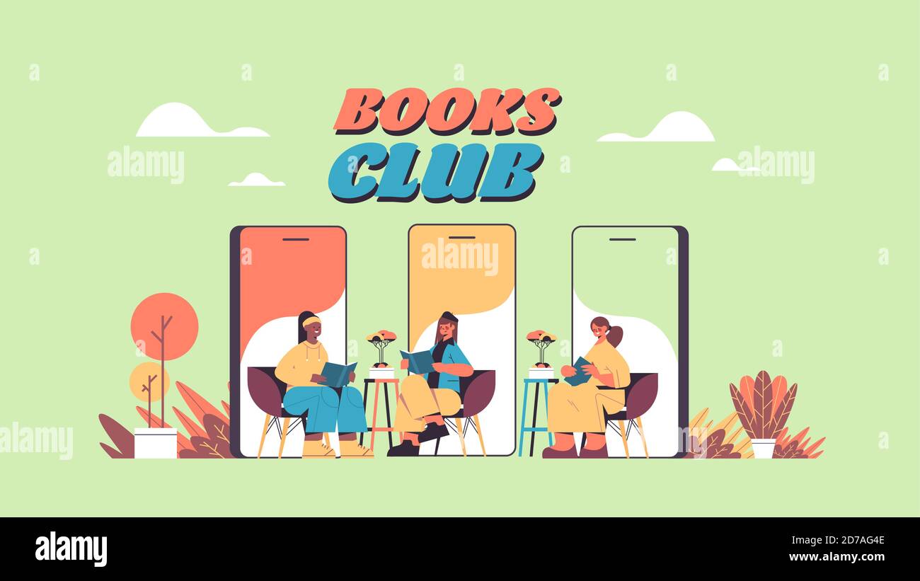 mix race women on smartphone screens reading books during video call ...