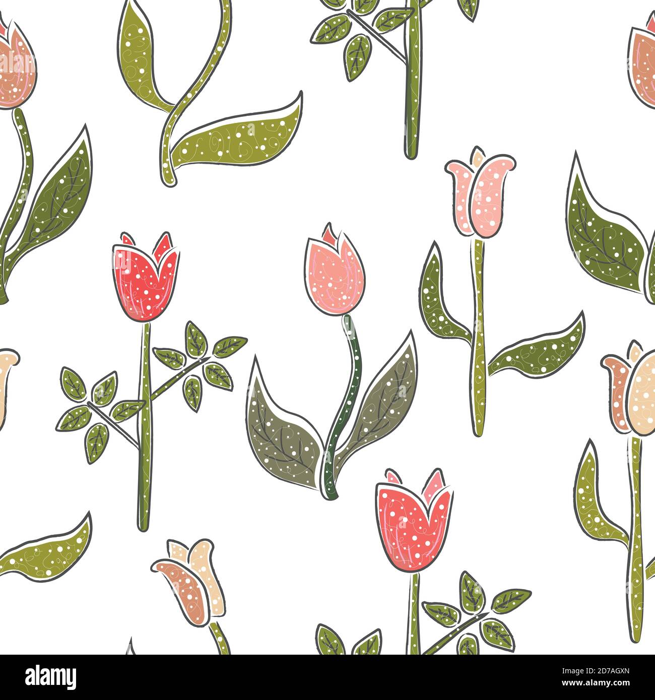 Seamless Pattern with Hand Drawn Elegant Flowers. Scandinavian Hand ...