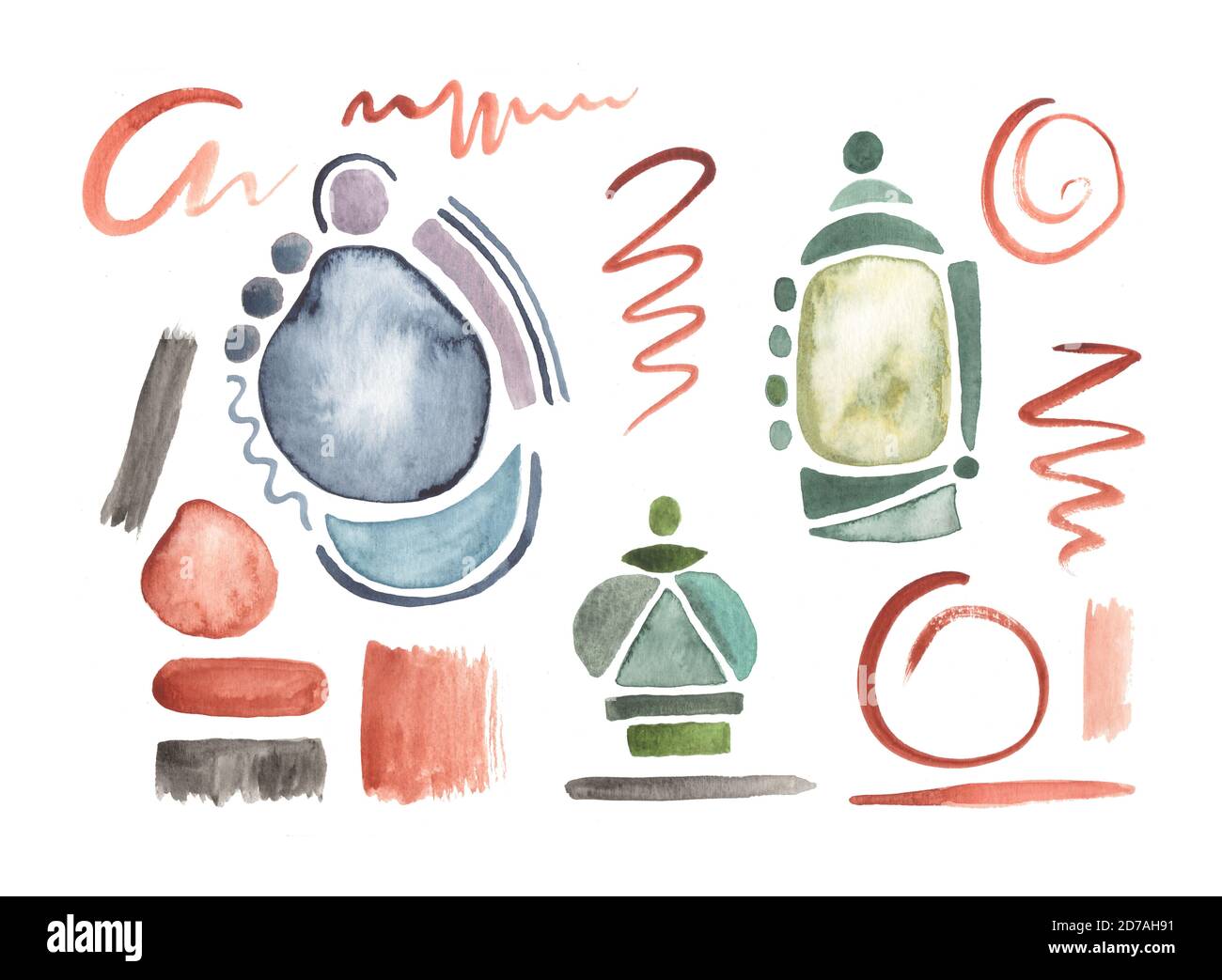 Set of watercolor geometric shapes and brush strokes. Hand painted ...
