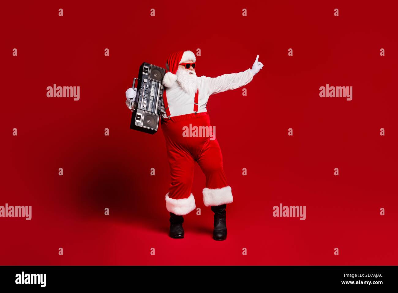 Full length body size view of his he attractive cool fat Santa father ...