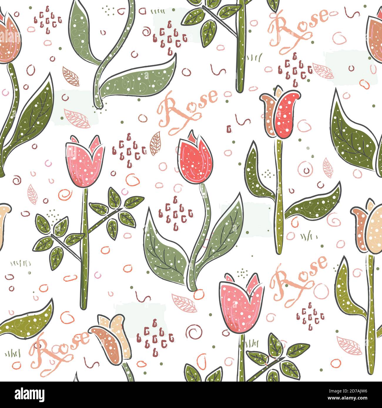 Seamless Pattern with Hand Drawn Elegant Flowers. Scandinavian Hand ...