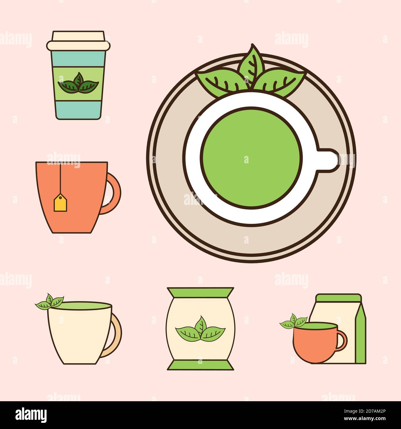 tea line and fill style 6 icon set vector design Stock Vector Image ...