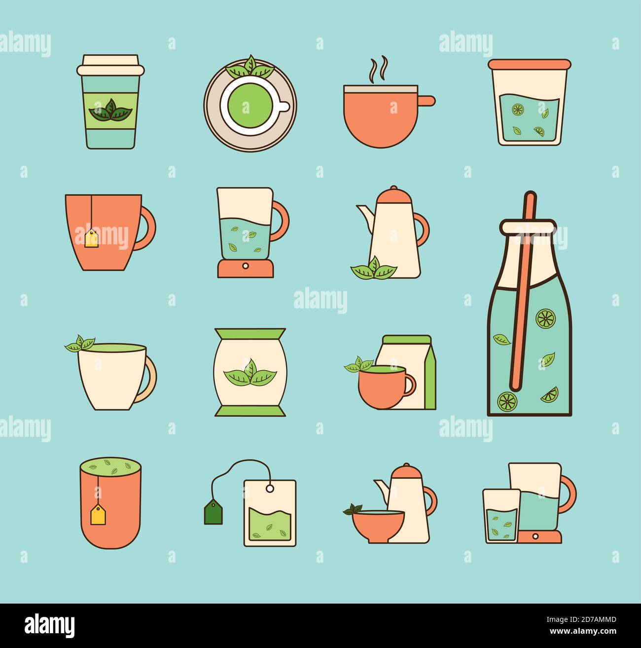 tea line and fill style set of icons vector design Stock Vector Image ...