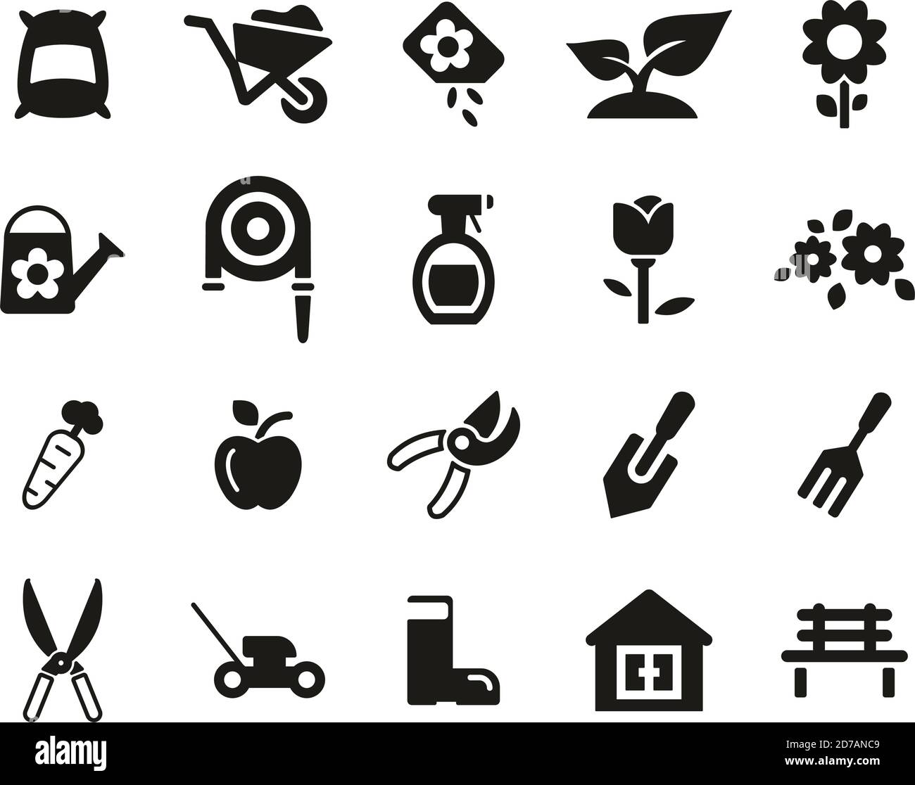 Gardening & Gardening Tools Icons Black & White Set Big Stock Vector ...