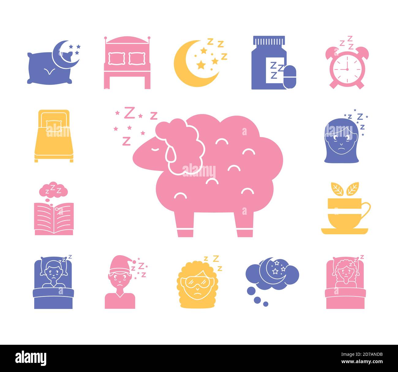 sheep with bundle of Insomnia silhouette style icons vector ...