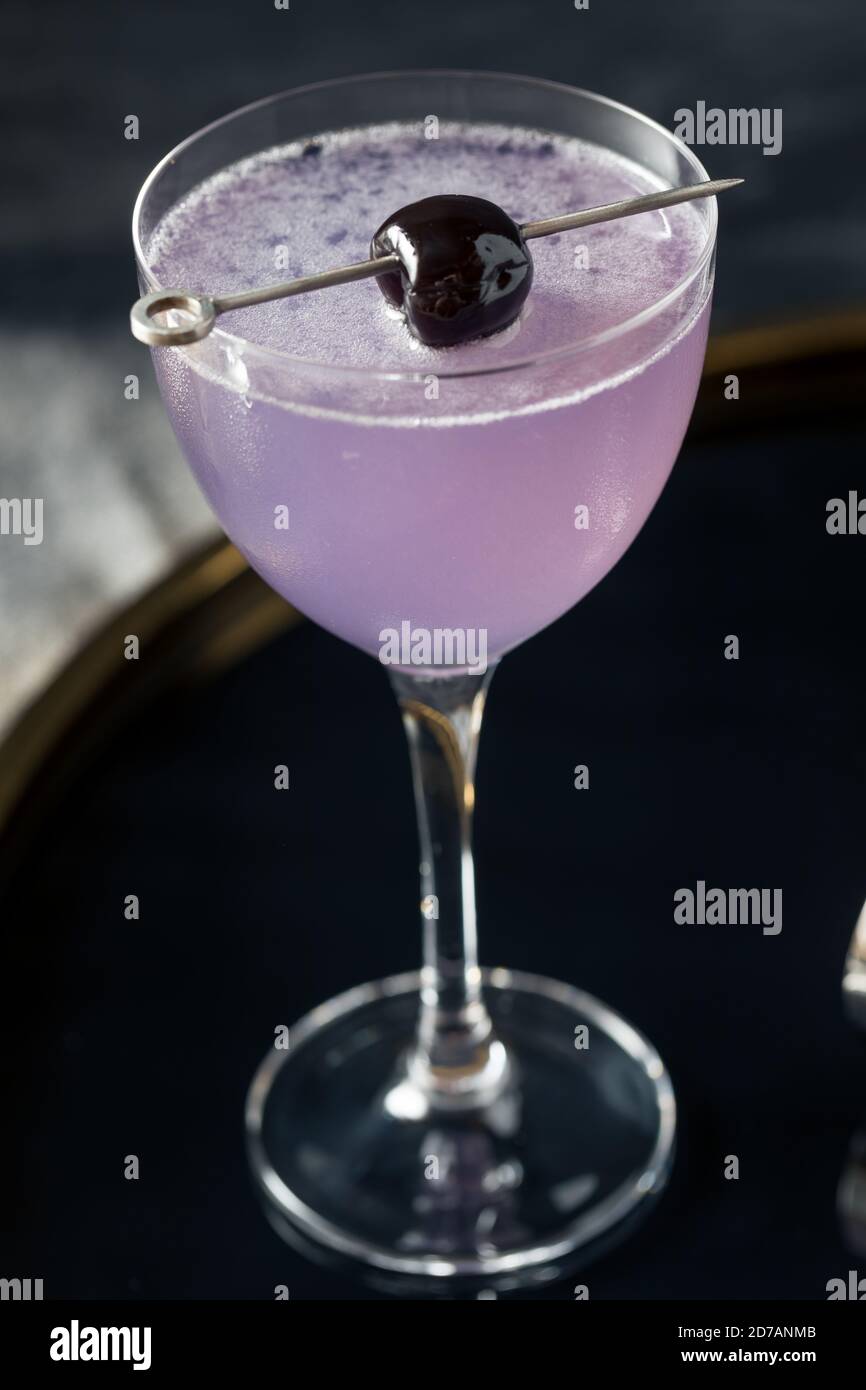 Boozy Refreshing Aviation Cocktail with Gin and Violette Liquor Stock ...