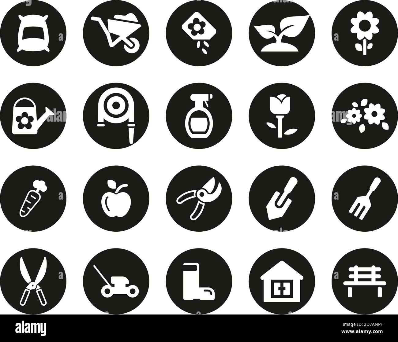 Gardening & Gardening Tools Icons White On Black Flat Design Circle Set Big Stock Vector Image ...