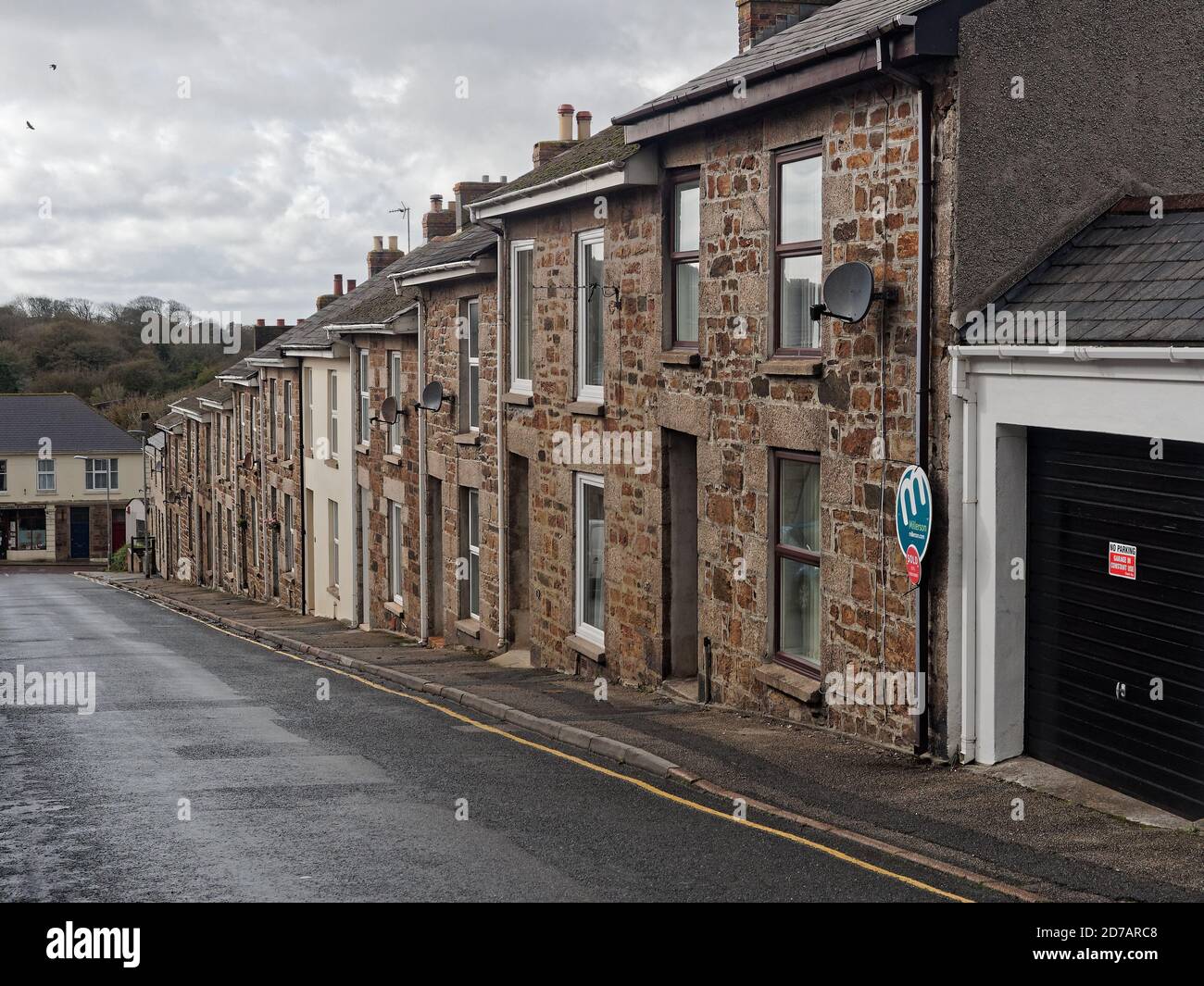 Redruth, Street scene, Miner`s terraces, Cornish mining town, Carn Brea ...