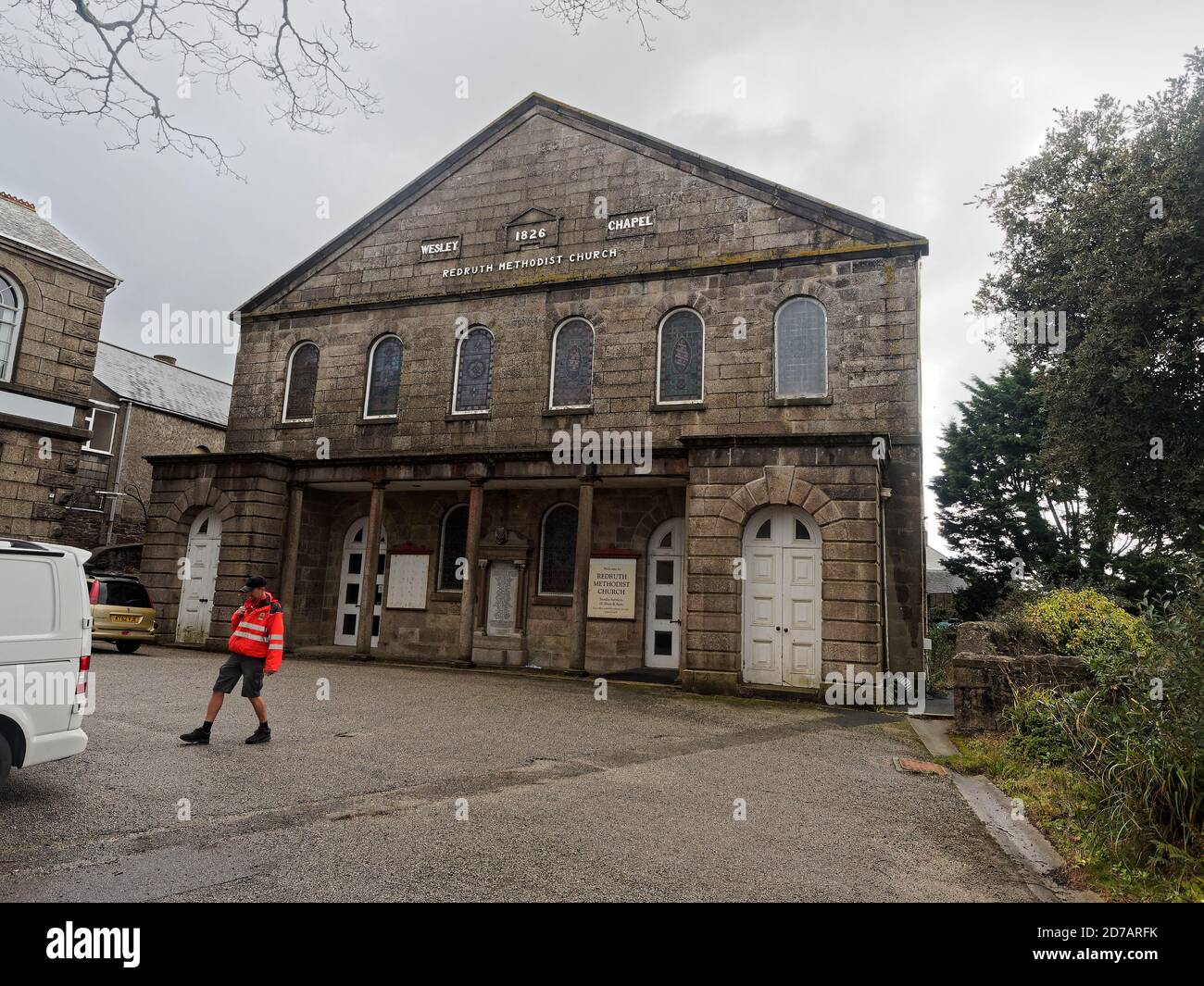 Redruth, Street scene, Miner`s terraces, Cornish mining town, Carn Brea ...