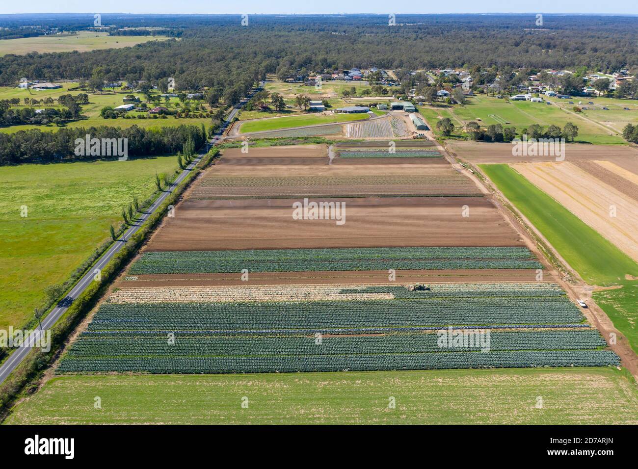 Aerial view of agricultural farmland in regional New South Wales in ...