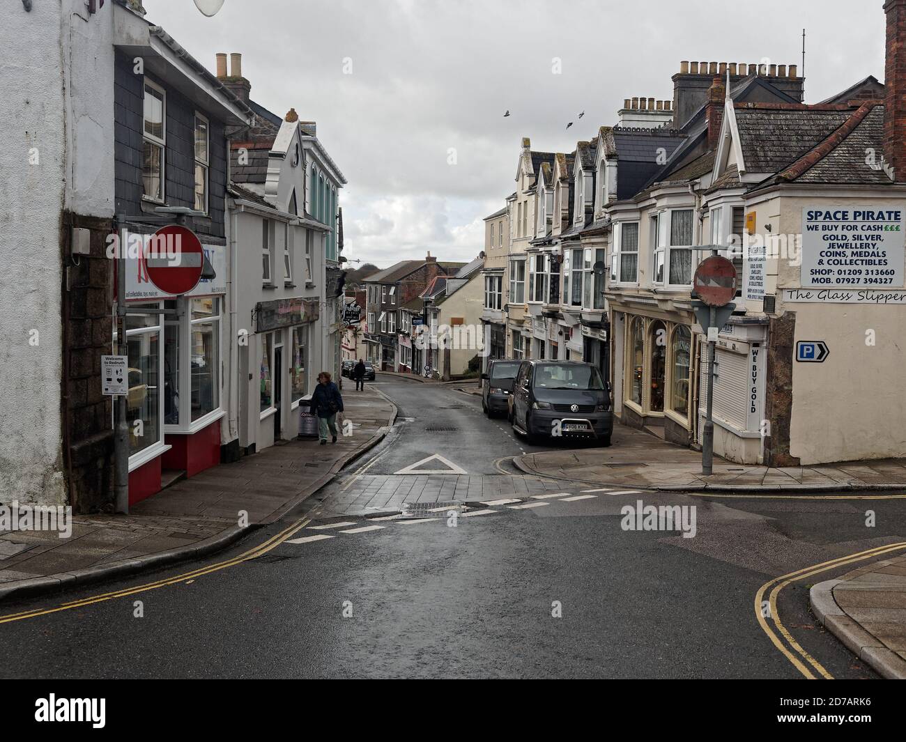 Redruth, Street scene, Miner`s terraces, Cornish mining town, Carn Brea ...