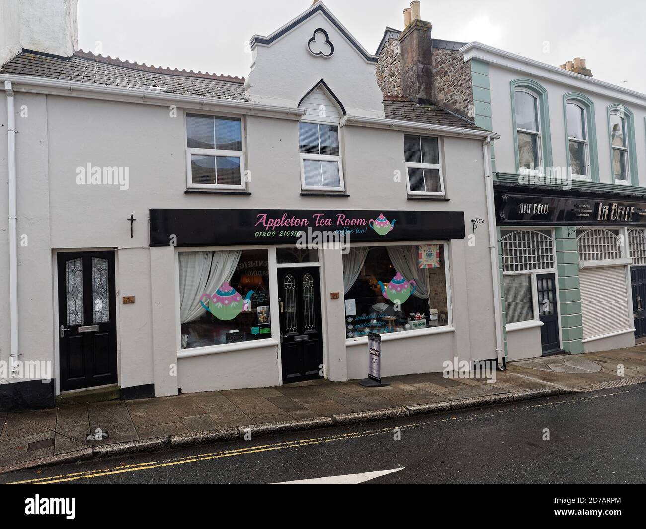 Redruth, Street scene, Miner`s terraces, Cornish mining town, Carn Brea ...