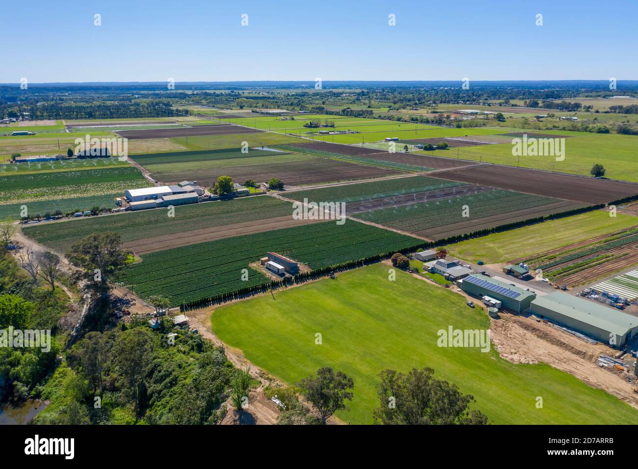 Aerial view of agricultural farmland in regional New South Wales in ...