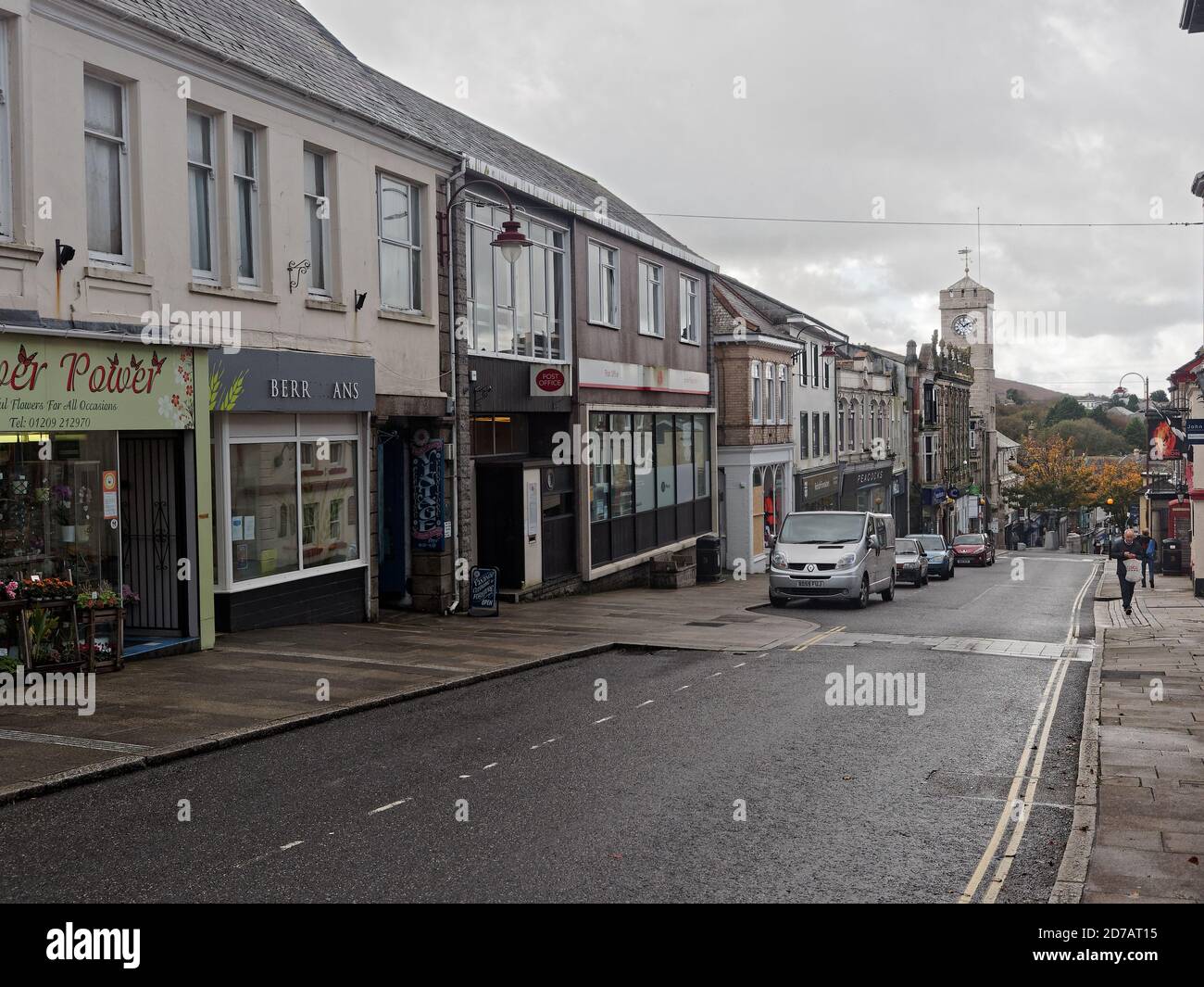 Redruth, Street scene, Miner`s terraces, Cornish mining town, Carn Brea ...