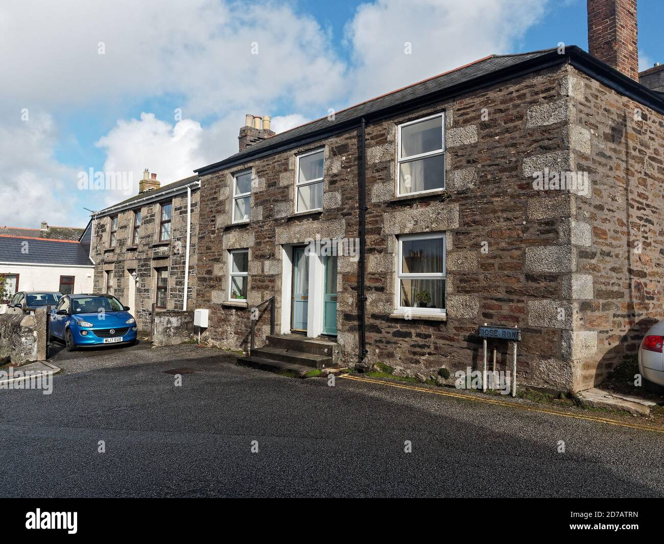 Redruth, Street scene, Miner`s terraces, Cornish mining town, Carn Brea ...