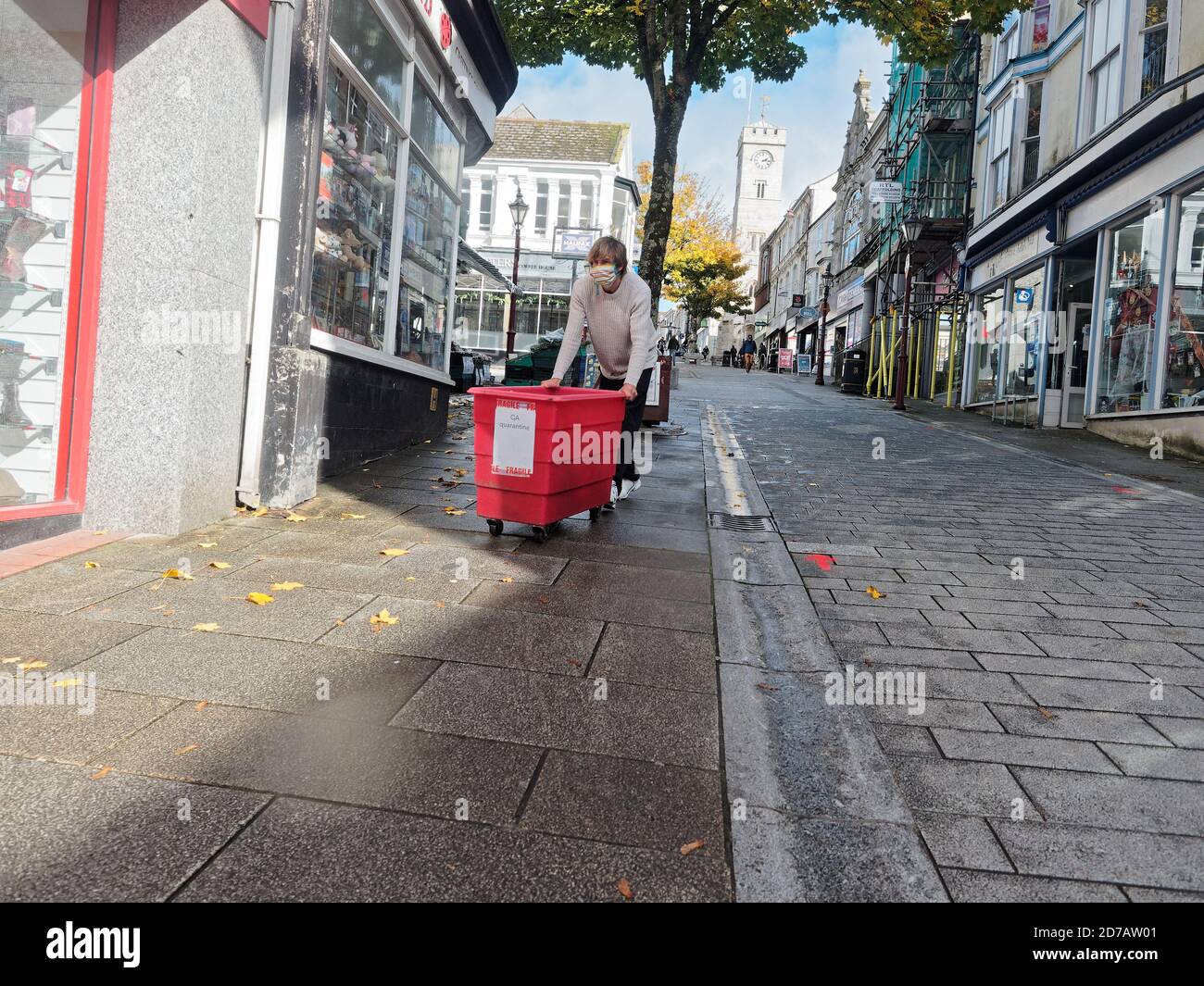 Redruth, Street scene, Miner`s terraces, Cornish mining town, Carn Brea ...
