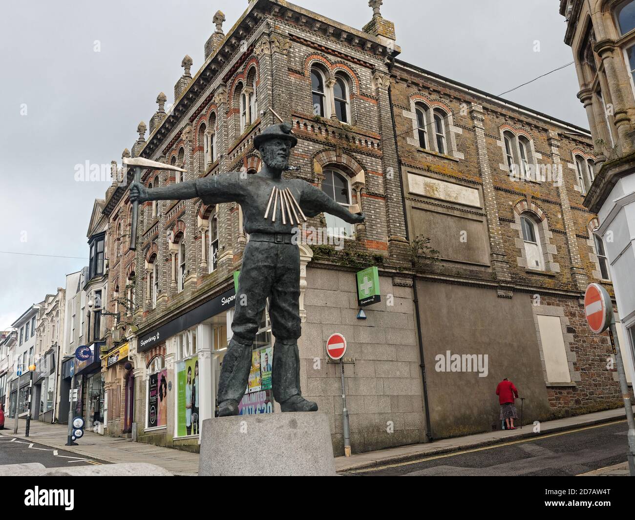 Redruth, Street scene, Miner`s terraces, Cornish mining town, Carn Brea ...