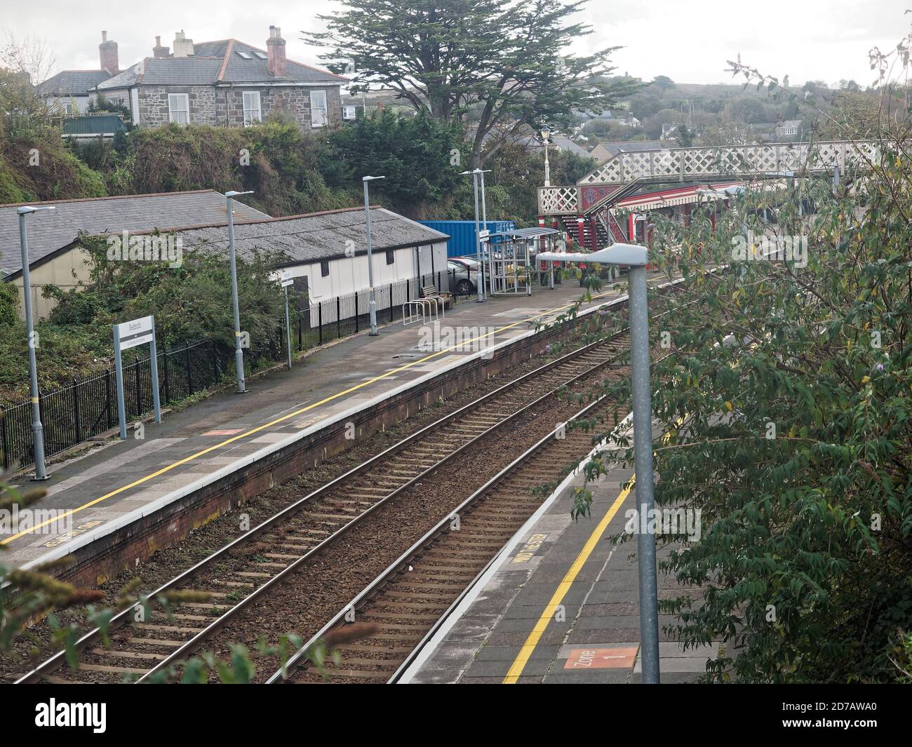 Redruth, Street scene, Miner`s terraces, Cornish mining town, Carn Brea ...