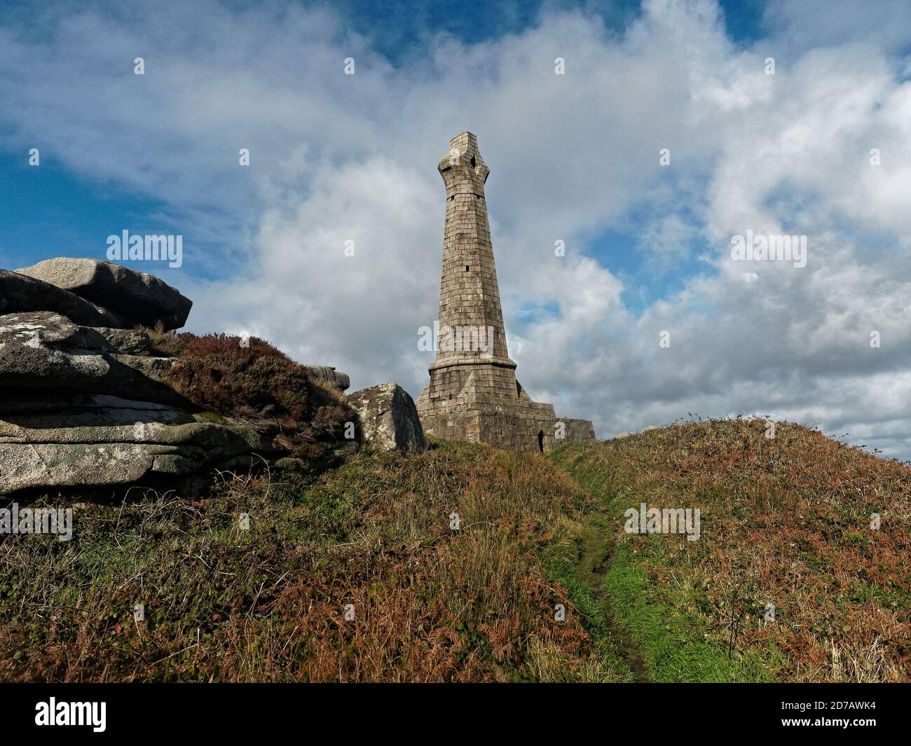 Redruth, Street scene, Miner`s terraces, Cornish mining town, Carn Brea ...