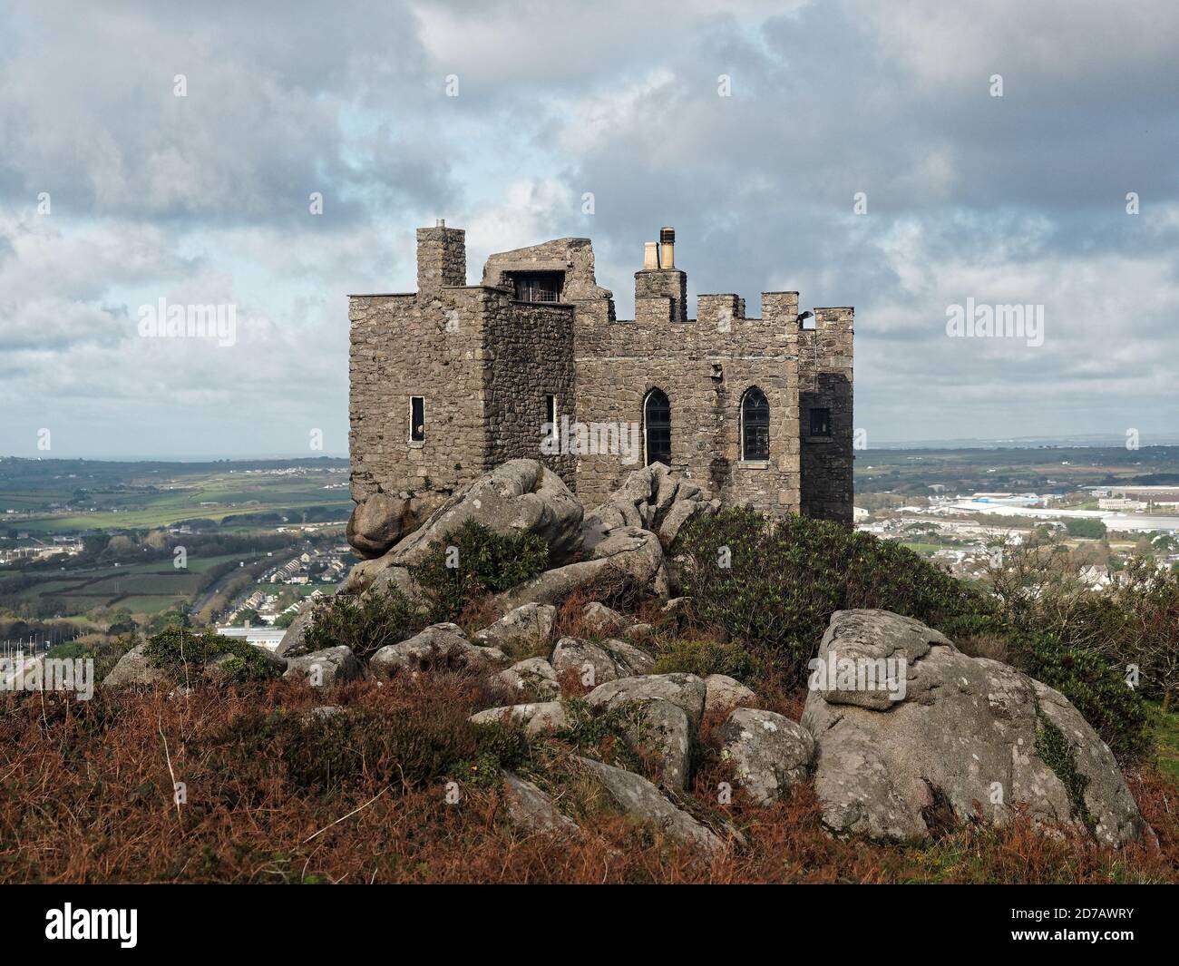 Redruth, Street scene, Miner`s terraces, Cornish mining town, Carn Brea ...