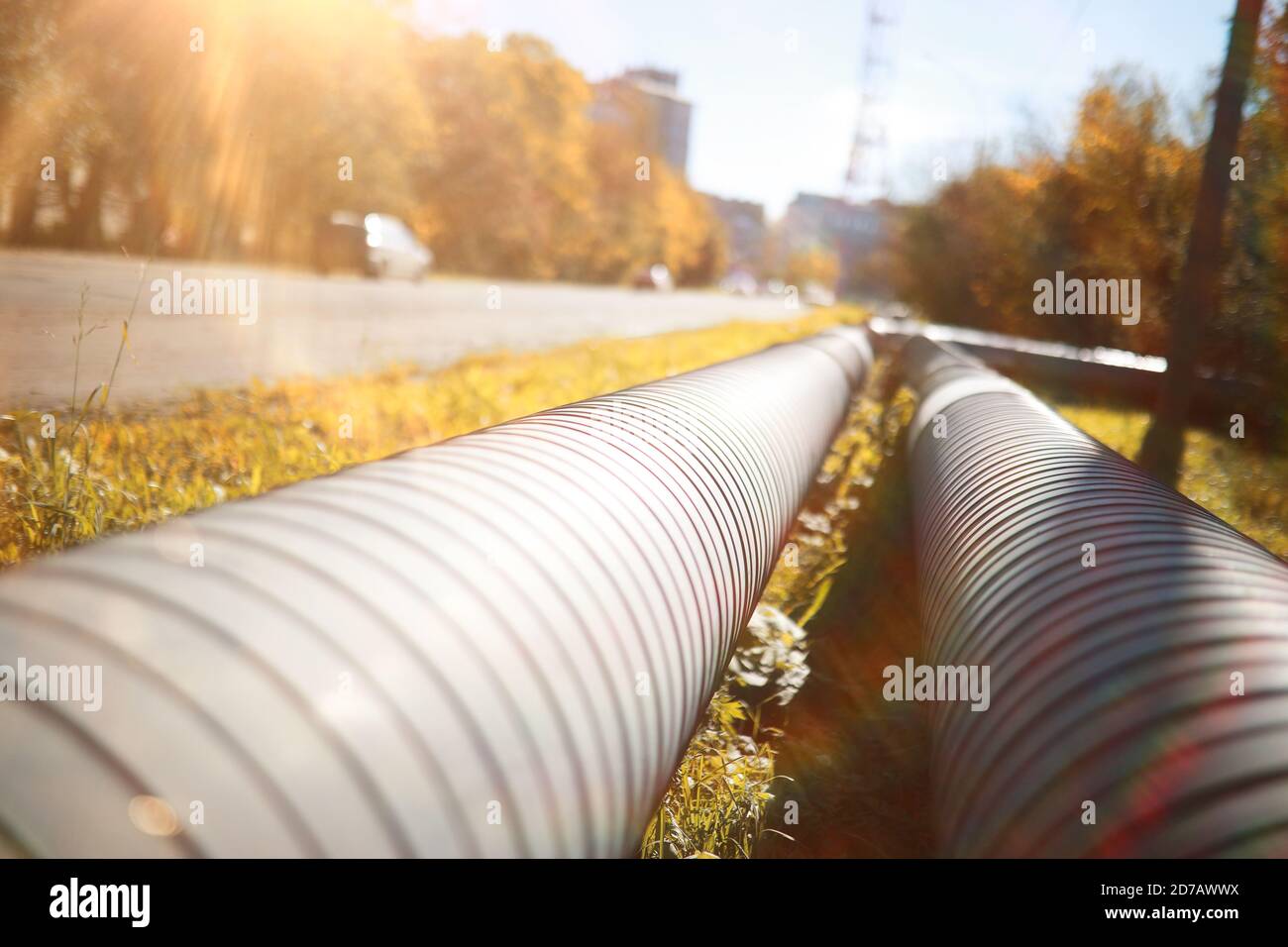 Industrial pipes on street construction Stock Photo - Alamy