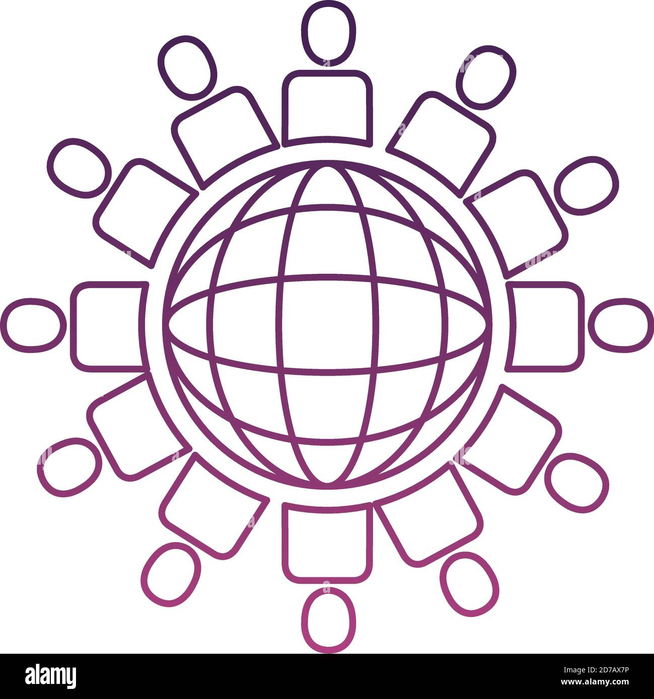 group of silhouettes people around sphere line style vector ...