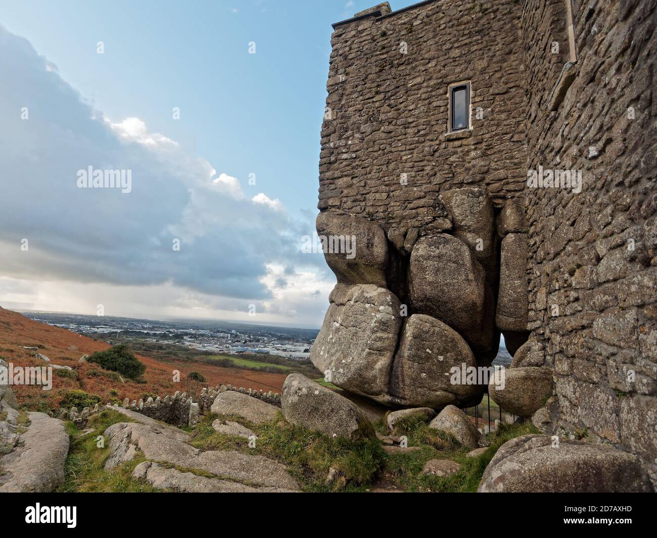 Redruth, Street scene, Miner`s terraces, Cornish mining town, Carn Brea ...
