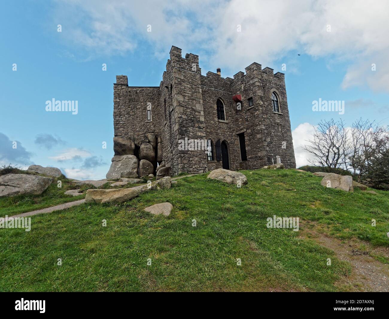 Redruth, Street scene, Miner`s terraces, Cornish mining town, Carn Brea ...
